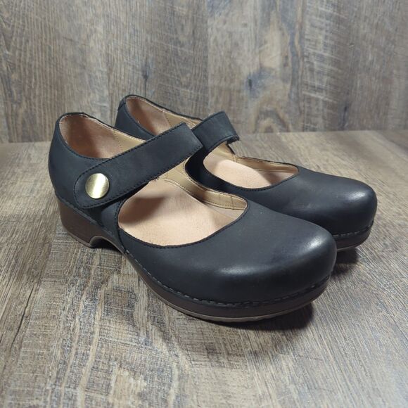 Dansko | Shoes | Dansko Beatrice Black Burnished Nubuck Mary Jane Clogs ...